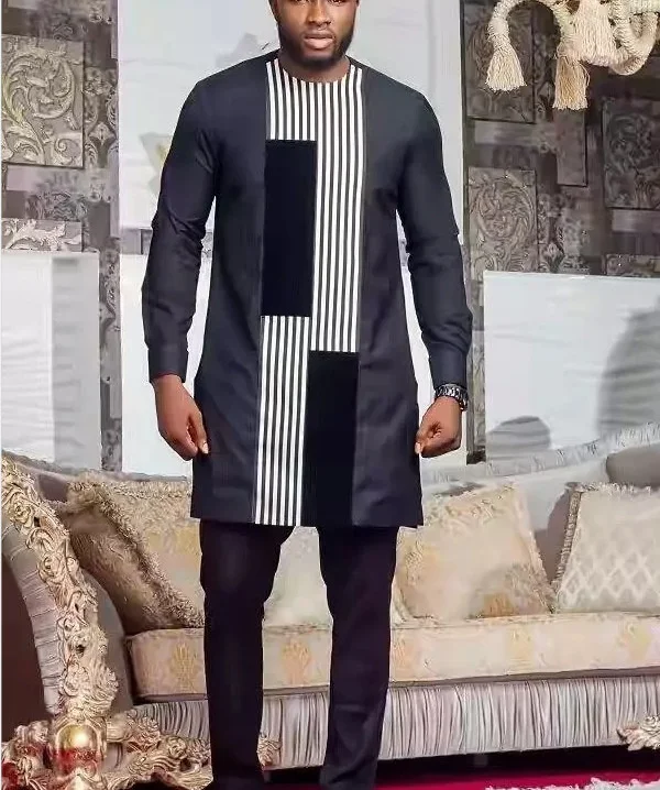 Camisa de estilo árabe para hombre, camisa de manga larga con cuello redondo y estampado a ...