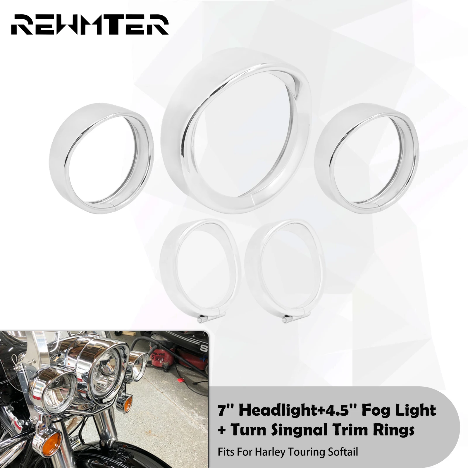 Motorcycle 7'' Headlight Trim Ring+4.5'' Fog Light Cover +Visor Style ...