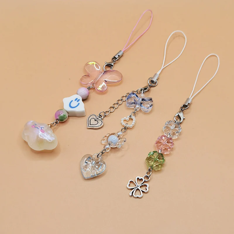 Phone Charm Strap Korean Y2K DIY Beads Lanyard Keychain Cloud Clover ...