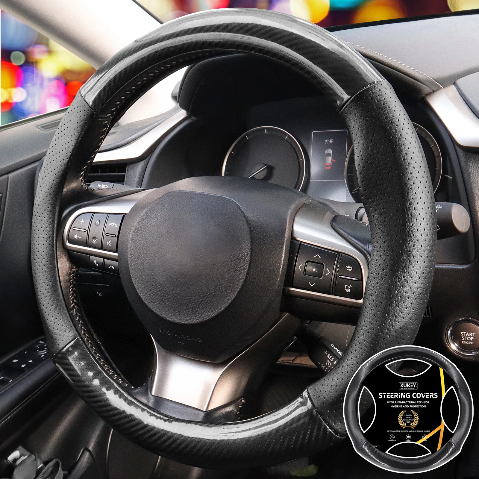 37-38cm Universal Car Steering Wheel Cover Breathable Anti Slip PU ...