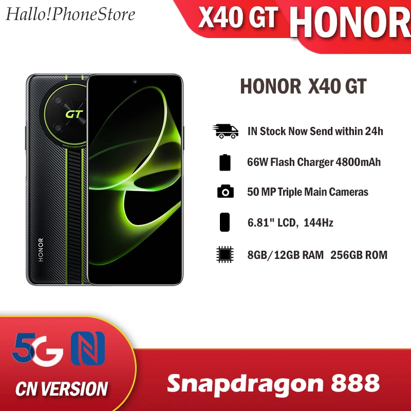 NEW Honor X40 GT 5G Snapdragon 888 Android 12 6.81inch 144Hz 4800mAh WiFi 6 66W 50MP Main ...