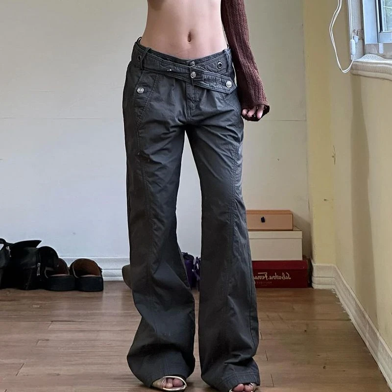 Women-s-Retro-Street-Style-Gray-Thin-Micro-Flared-Pans-High-Waisted ...