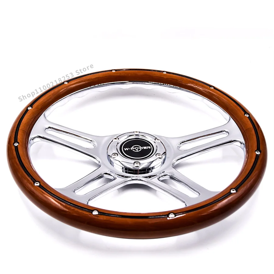 14inch-Vintage-Classic-Wood-Steering-Wheel-with-4Chrome-Spoke-Universal ...