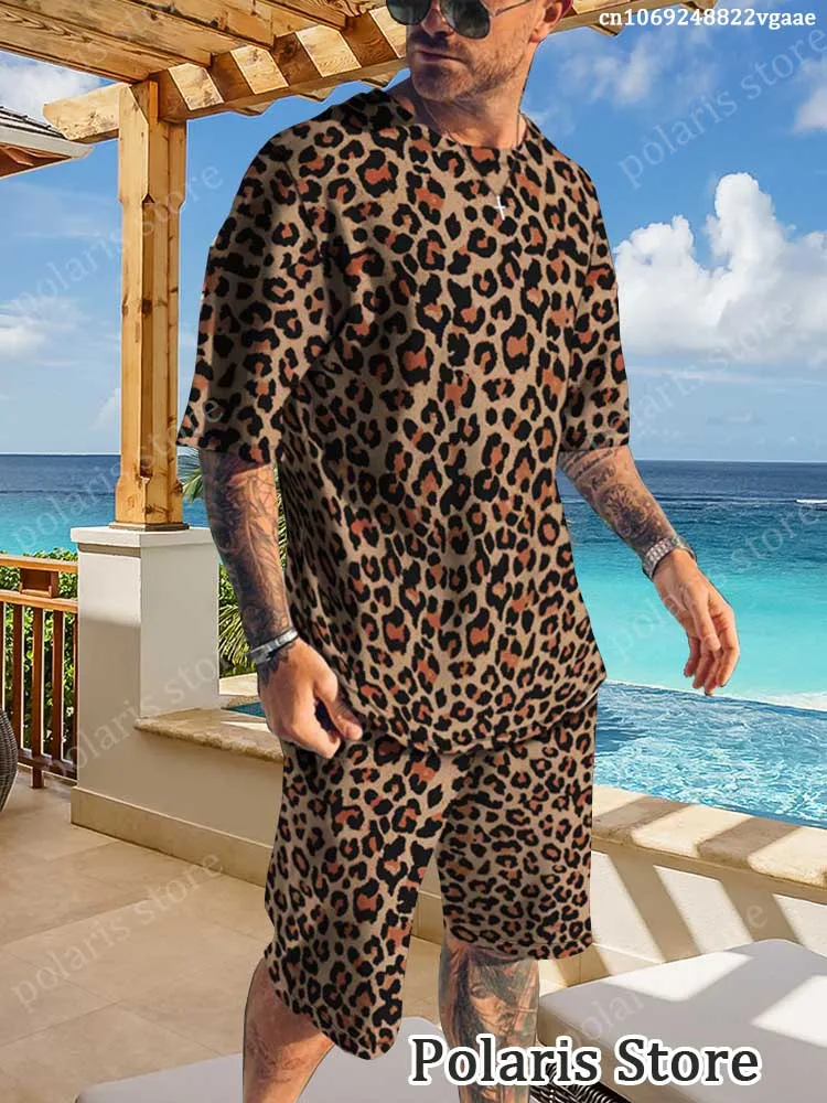 Leopard-Print-Tracksuit-Men-Set-Short-Sleeve-T-Shirt-Shorts-2-Piece ...