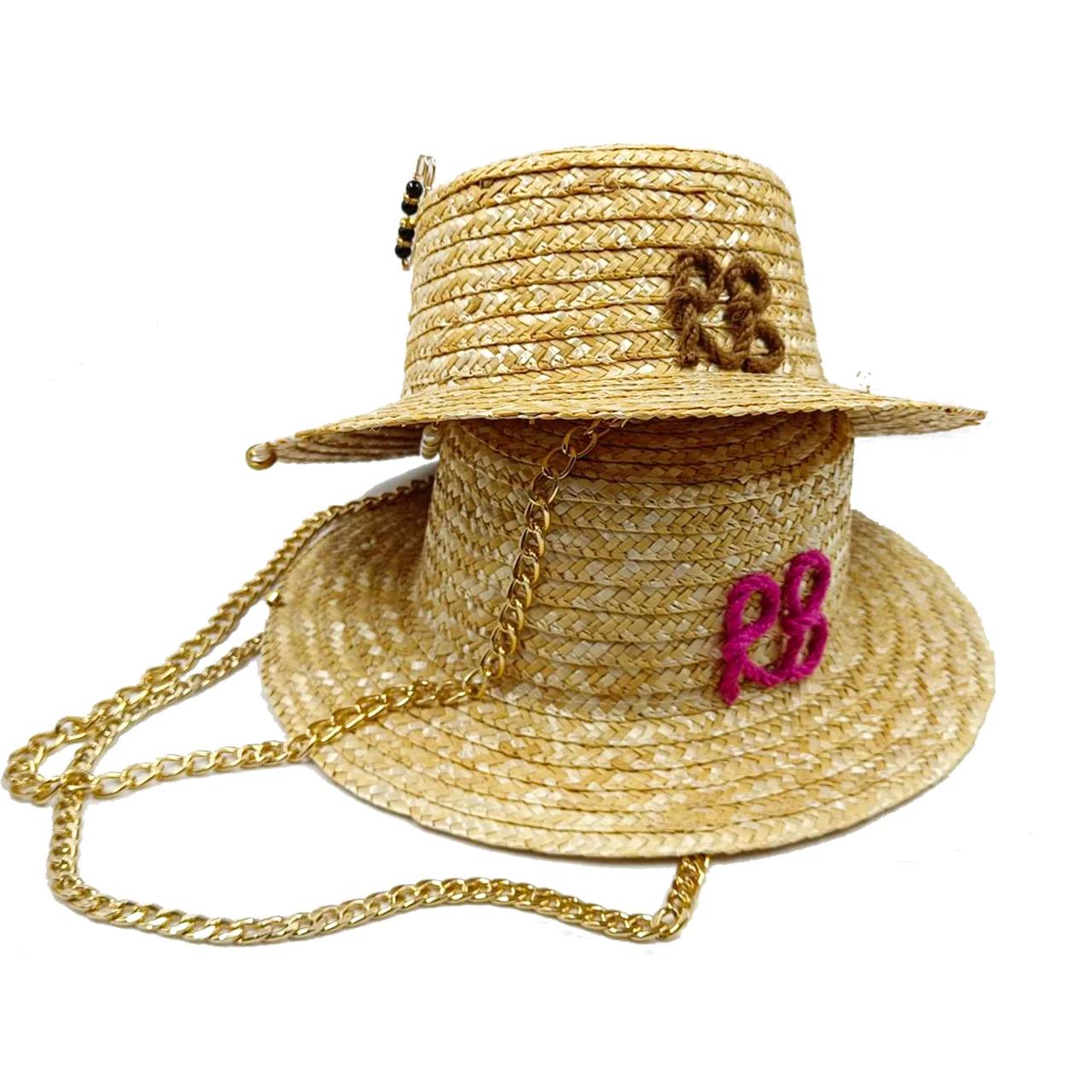 2024-New-Chain-Strap-Straw-Gambler-Hat-English-Letter-Customizable ...
