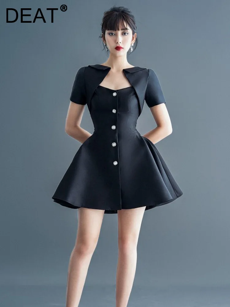 DEAT-Elegant-Dress-Sleeveless-Diamond-Button-Patchwoek-Black-Satin-A ...