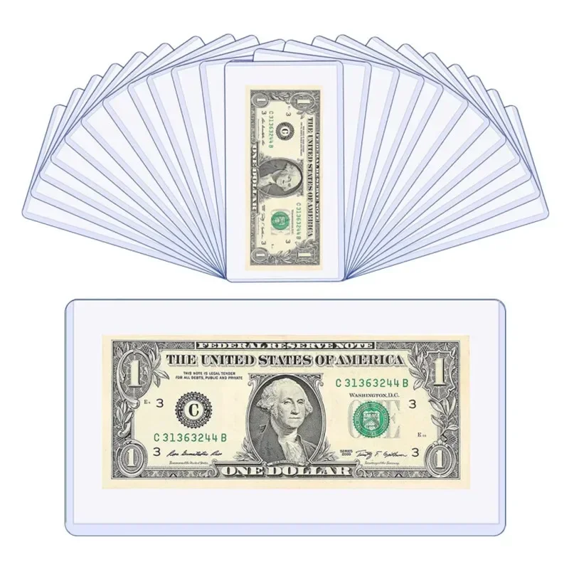 5/10Pcs Clear Hard Plastic Sleeve Clip Paper Money Notes Bills Holder ...
