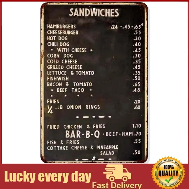 1940's Diner Menu Sign Restaurant Decor Diner Signs 50s Decoration ...