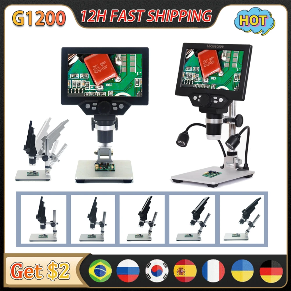 G1200 Digita Microscope 7" 12mp 1-1200x Microscope Digital Electronic ...