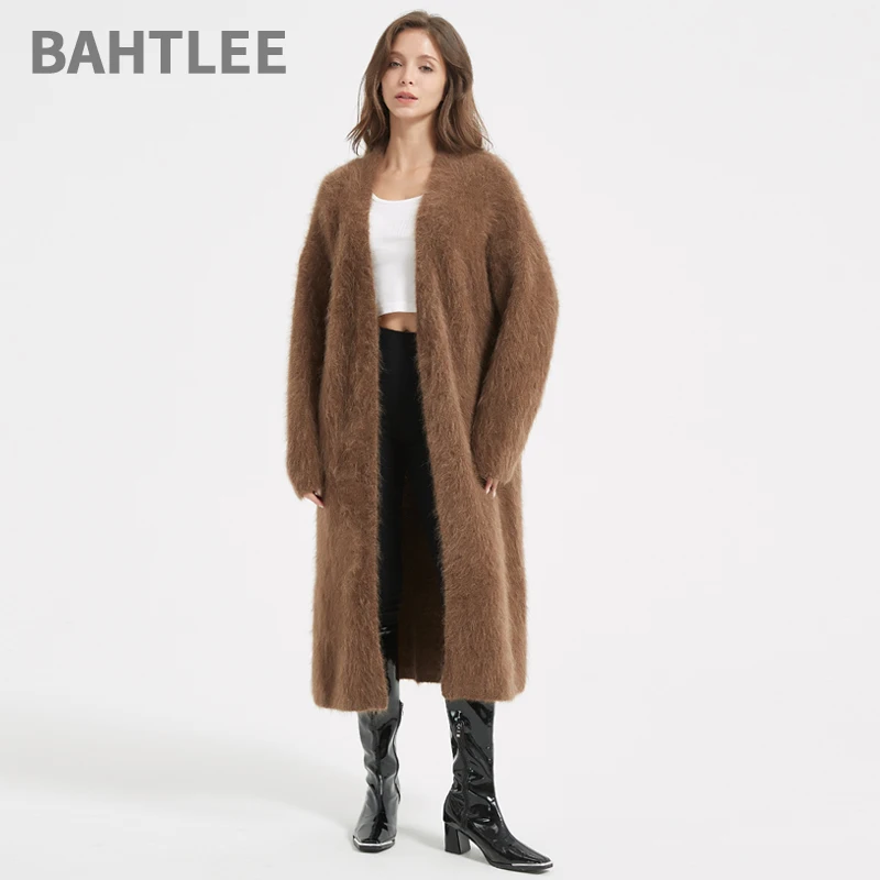 BAHTLEE-Alpaca Wool Cardigan for Women, Super Long Sweater, Long ...