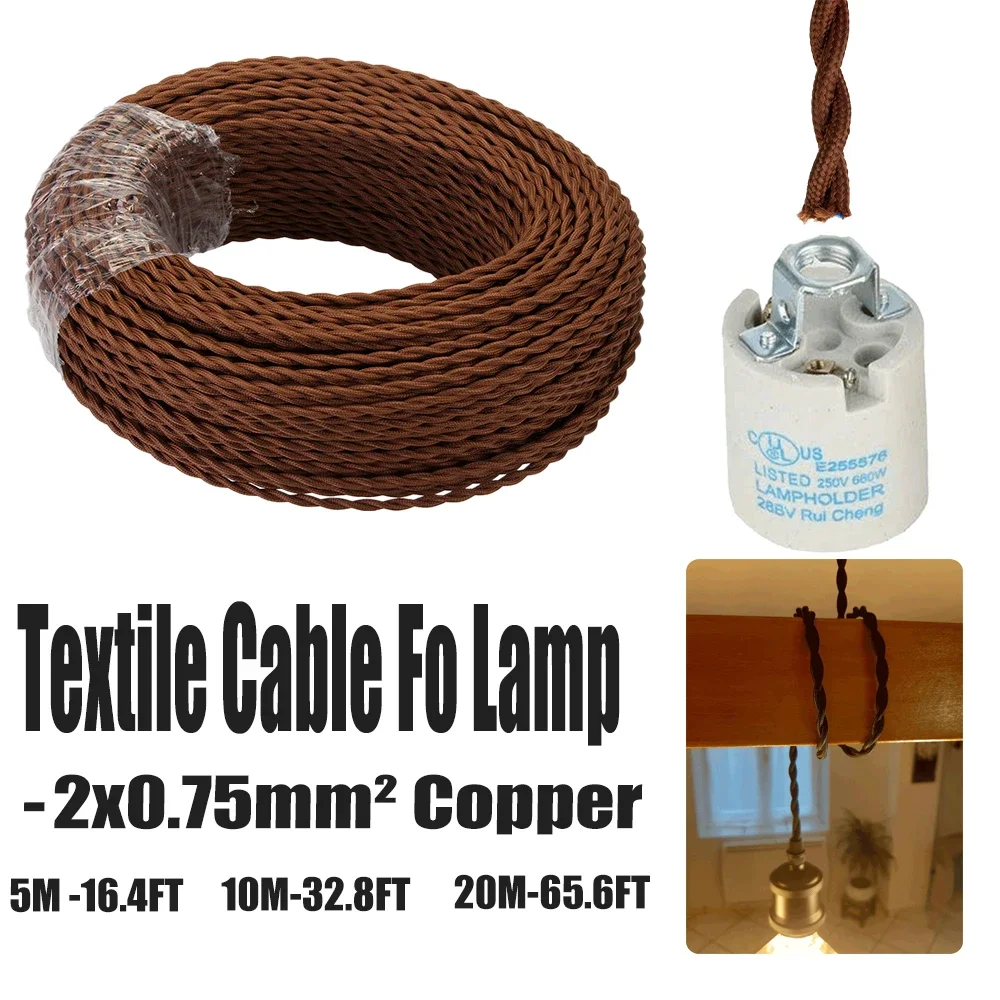 2x0.75mm² Copper Electric Textile Coated Fabric Coffee Cable Wire 20 ...