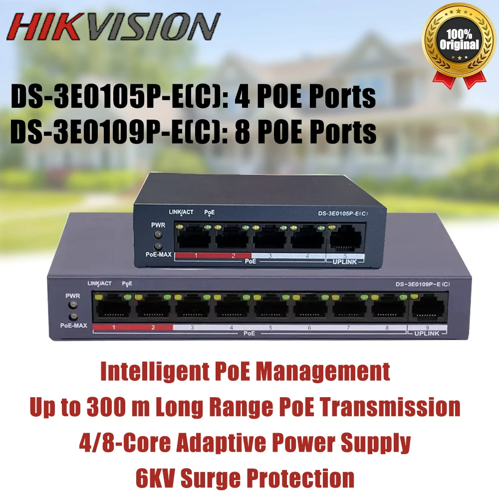 Hikvision-PoE-Switch-6KV-Surge-Protection-300m-Long-Range-8-Port-Fast ...