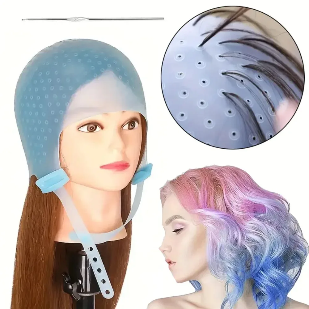 Reusable Silicone Hair Coloring Highlighting Cap with Metal Hook Heat ...