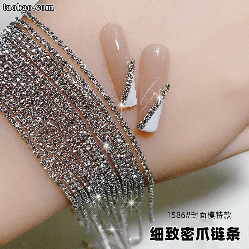 50cm-Nail-Art-Claw-Diamond-Chain-Nail-Charms-Silver-AB-Pearl-Crystal ...