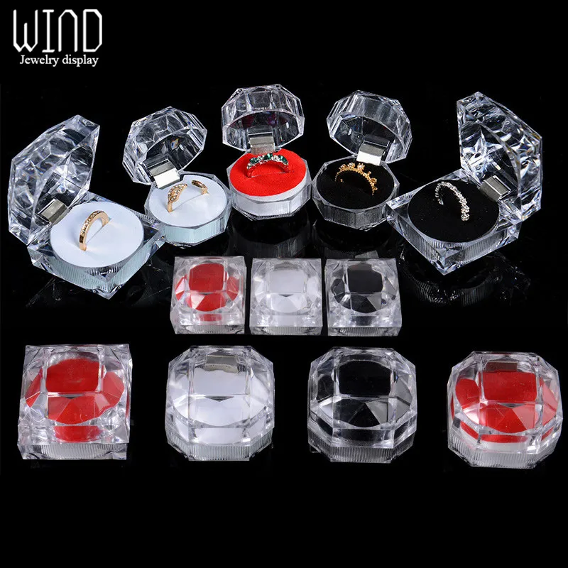 Clear Acrylic Crystal Ring Earrings Display Boxes Storage Organizer ...