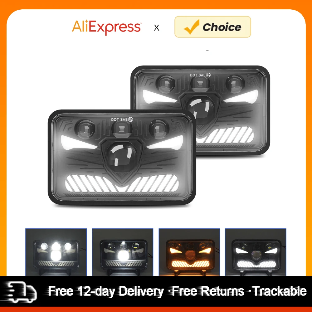 4x6-LED-Headlights-5inch-Square-LED-Headlamp-1Pair-with-Daytime-Running ...