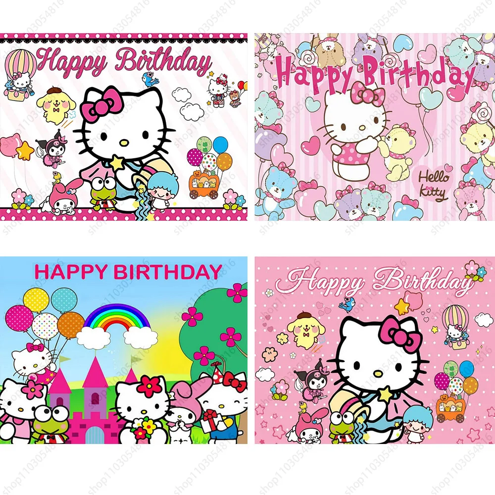 Hello-Kitty-Photography-Backdrop-Sanrio-Pink-Colorful-Happy-Birthday ...