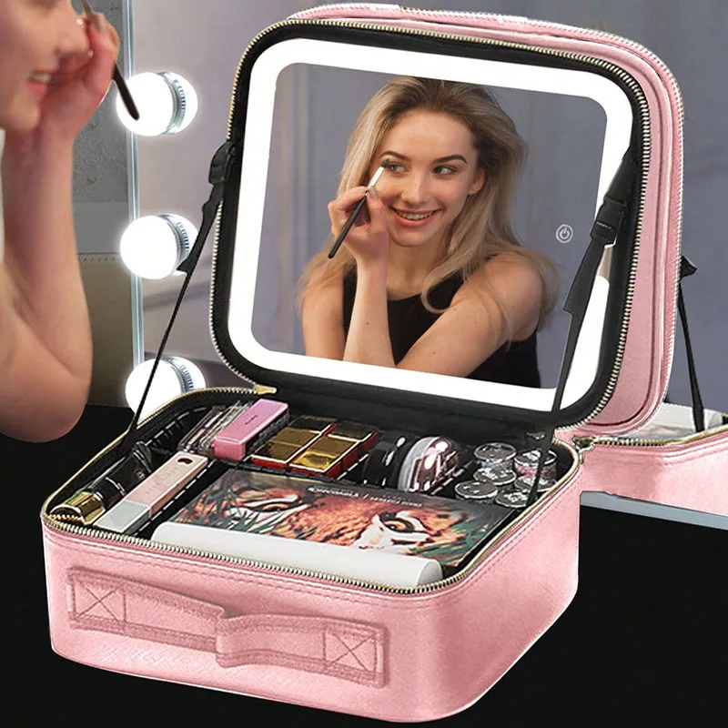 New-LED-Lighted-Cosmetic-Case-With-Mirror-PU-Leather-Portable-Travel ...