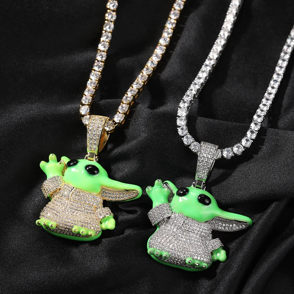Cartoon-Alien-Yodas-Character-Necklace-Pendant-Iced-Out-For-Man-Women ...