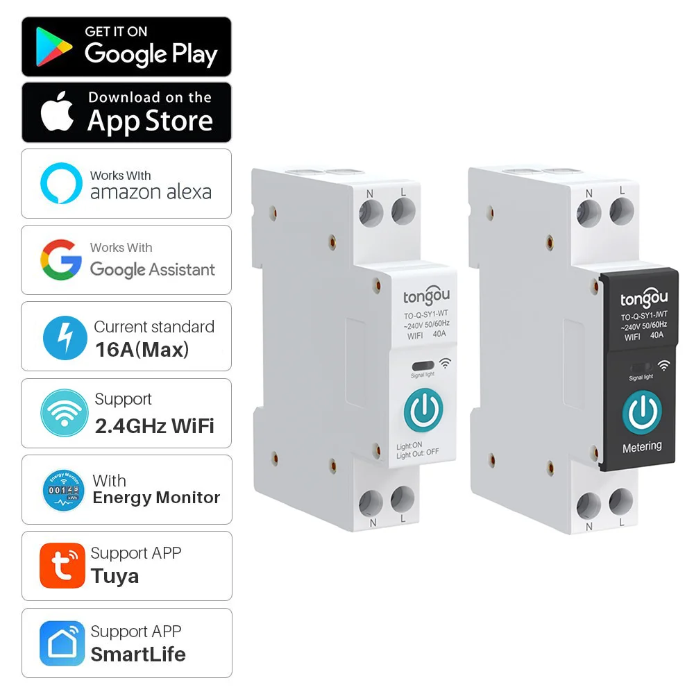 16a Tuya Wifi Smart Switch Wireless Timing Circuit Breaker Smart Life Control 1p Din Rail Relay ...