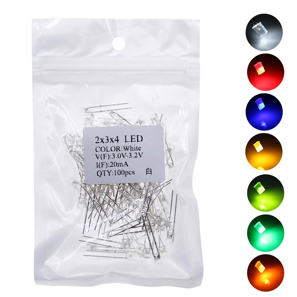 100pcs-pack-2x3x4-Square-LED-Emitting-Diode-Lamp-White-Red-Green-Blue ...