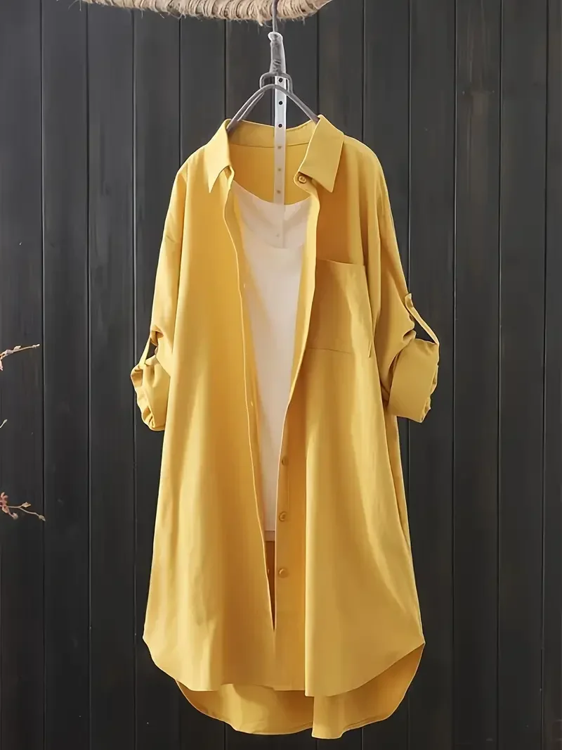 Women-s-Plus-Size-1XL-5XL-Casual-Fashion-Solid-Color-Button-Up-Blouse ...