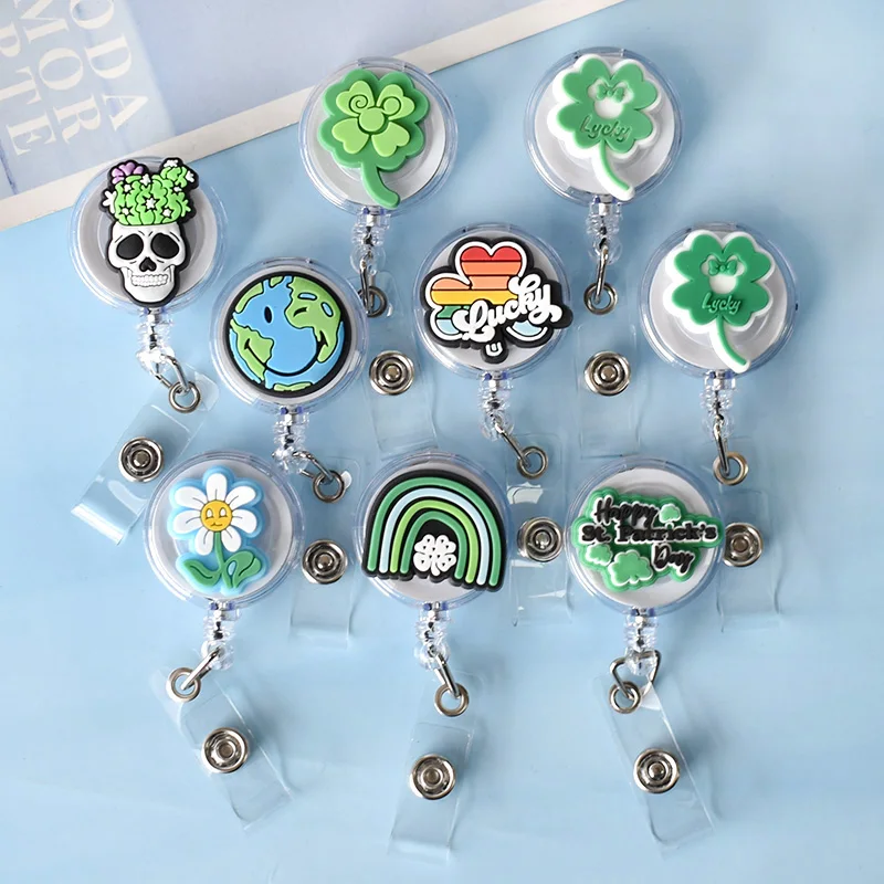 1 Piece Green Lucky Badge Reel Retractable Nurse Doctor ID Badge Holder ...