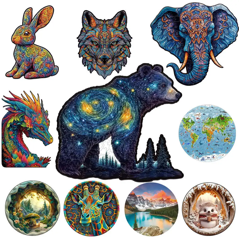 Wooden Animal Puzzle for Adult Kids Bear Wood Jigsaws Holiday Gifts ...