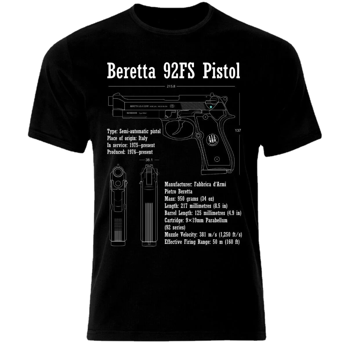 Beretta-92FS-Pistol-Handgun-Blueprint-Patent-Weapon-LE-PISTOLET-Men-s ...