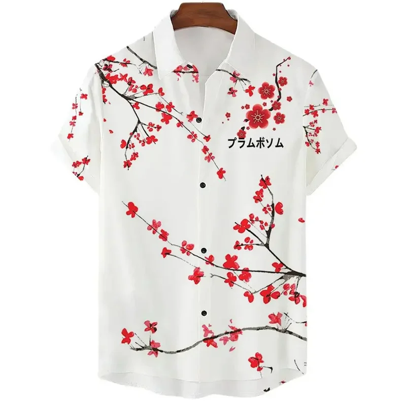 Cherry-Blossom-Plum-Blossoms-Graphic-Hawaiian-Shirt-For-Men-Plant-3D ...