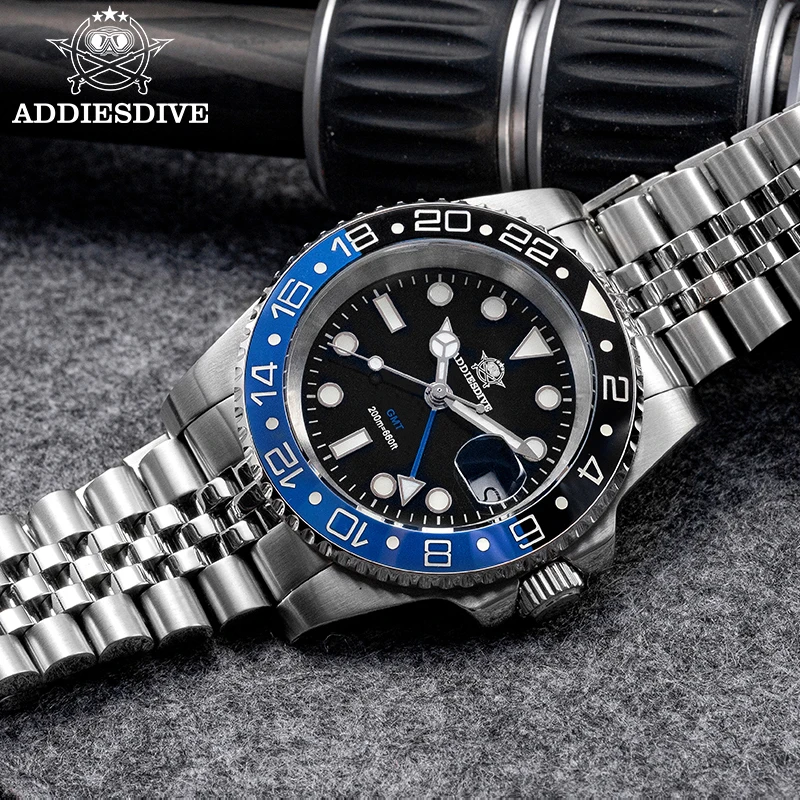 ADDIESDIVE Watch Men GMT Quartz Watch 200m Waterproof Bidirectional ...