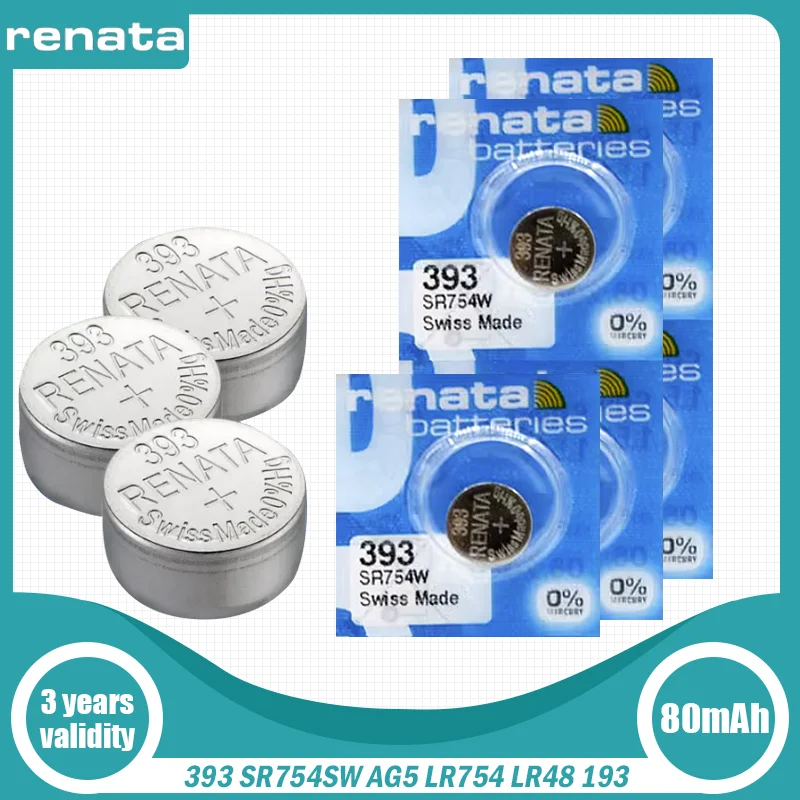 5PCS Original RENATA 393 SR754SW AG5 LR754 LR48 1.55V Silver Oxide ...