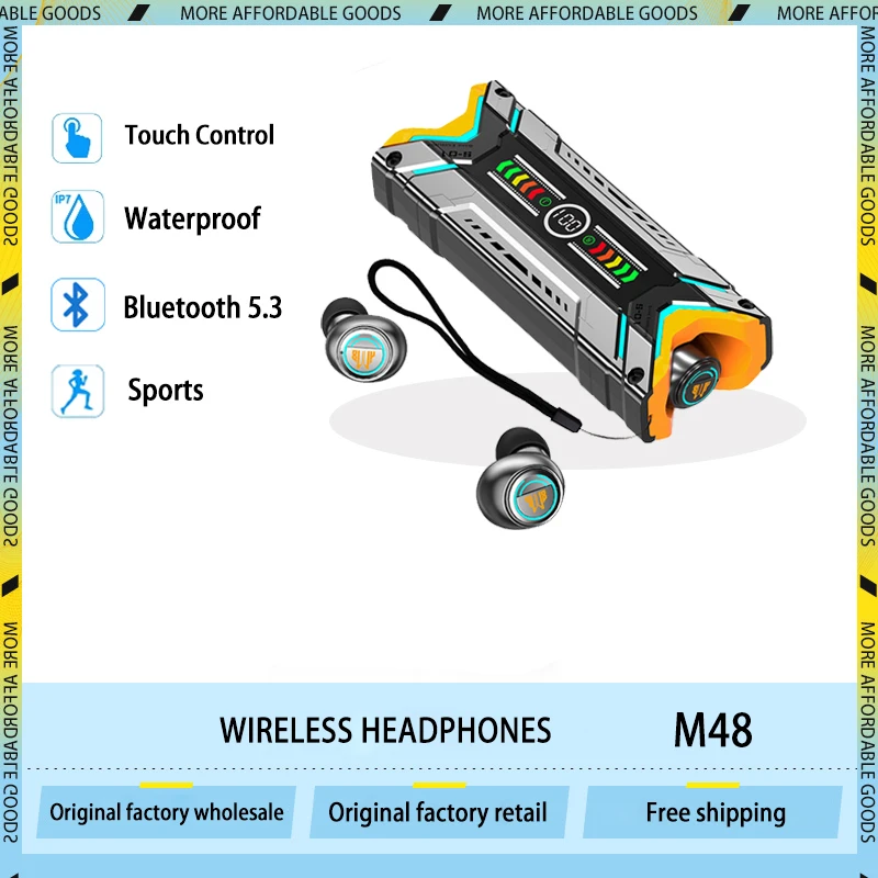 M48-TWS-Wireless-Headphones-Mecha-Bluetooth-Earphones-9D-Stereo-Sports ...