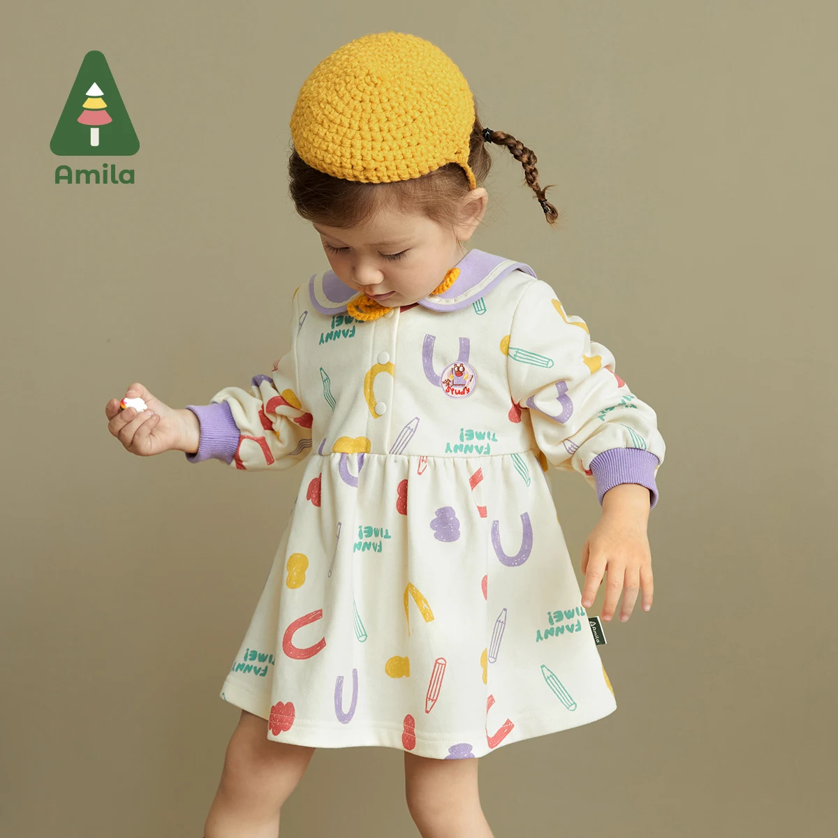Amila vestido de bebê 2022 outono novo estilo faculdade mangas ...