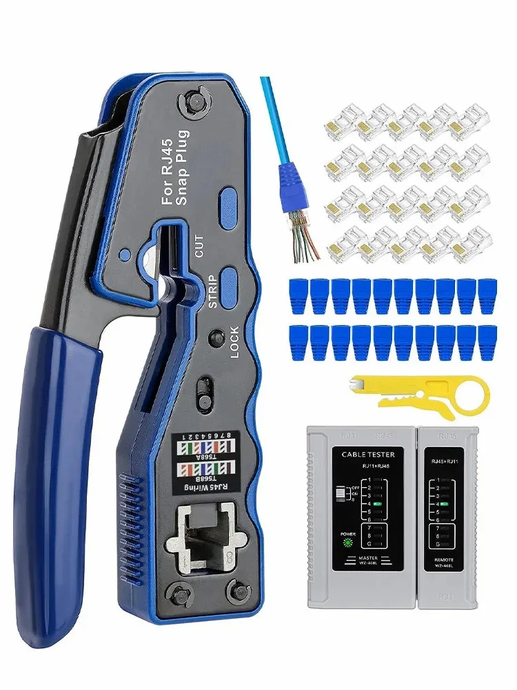 ZoeRax RJ45 Crimp Tool Kit Pass Through Ethernet Crimper and Tester for ...