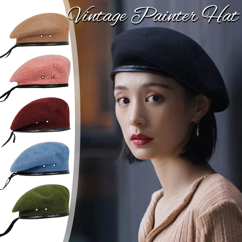 Candy Colors Wool Berets French Artist Style Vintage Beanie Hat Plain ...