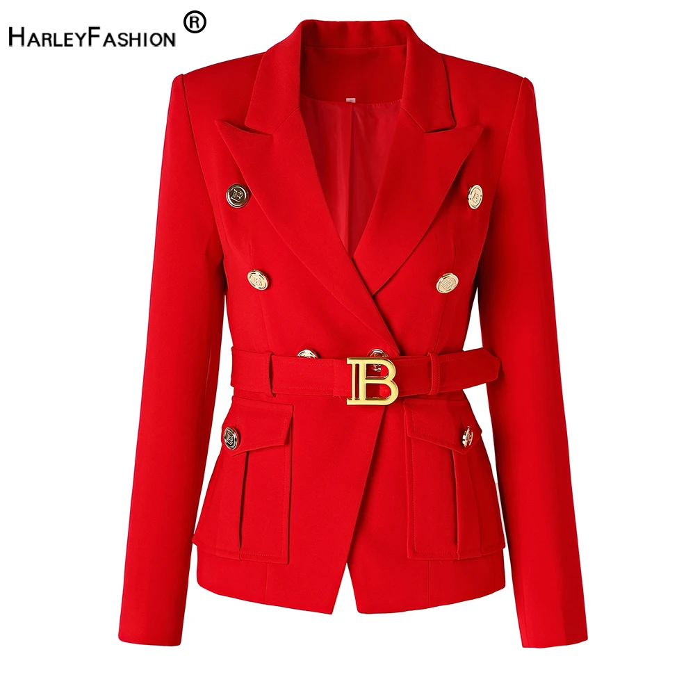 New Fall Party Red Women Pockets Jackets Slim Design Chic Lady Gorgeous ...