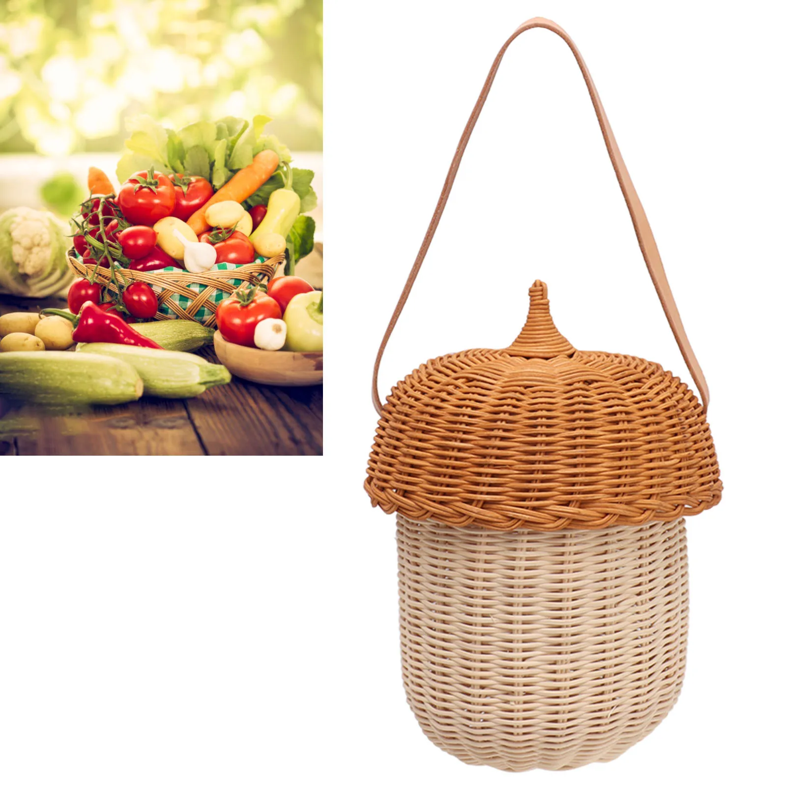 Rattan-Storage-Basket-Hand-Woven-Decorative-Acorn-Shaped-Basket-Bag-For ...