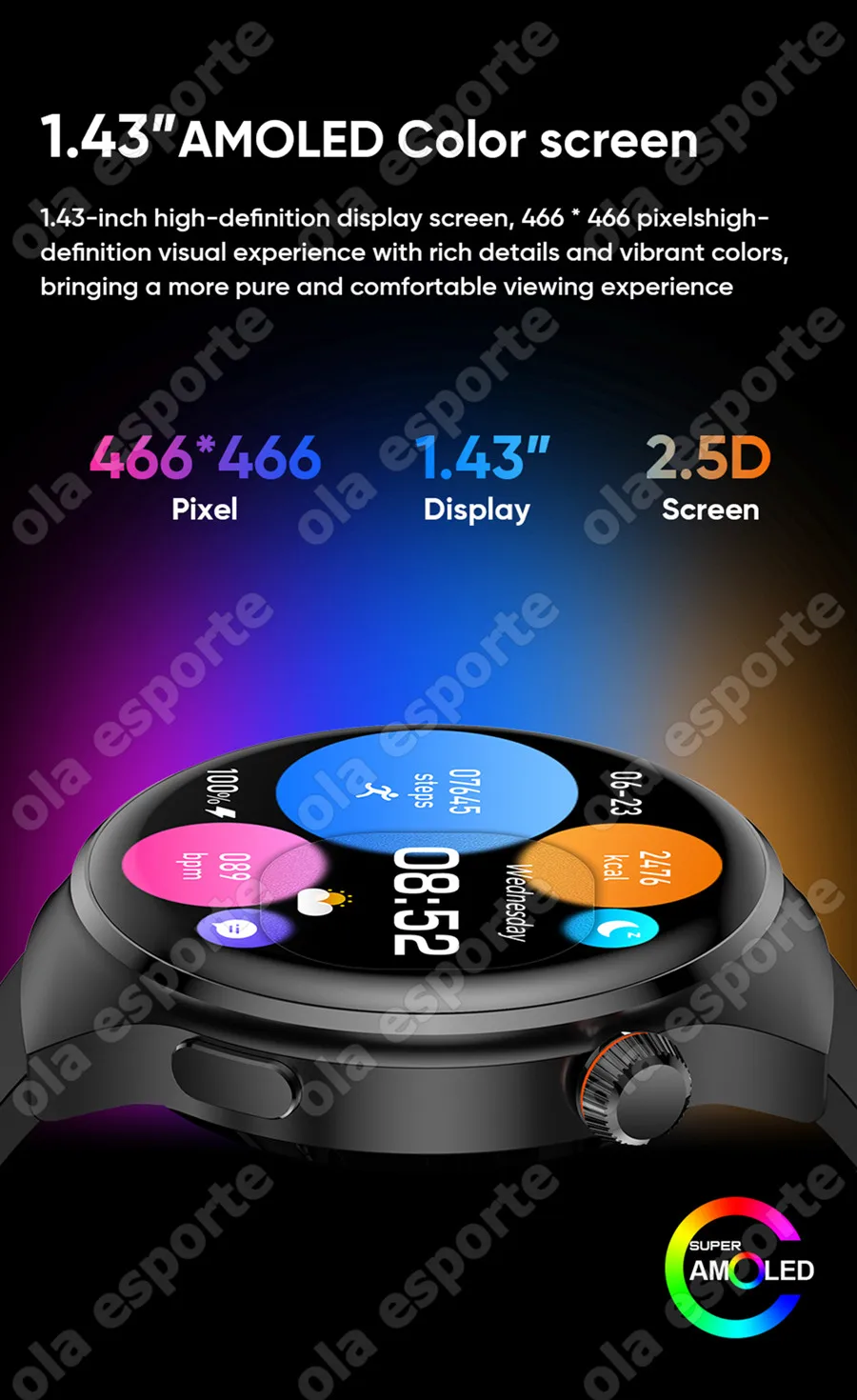 SmartWatch AMOLED Color Screen High-Precision GPS Turn Wrist Shine ...