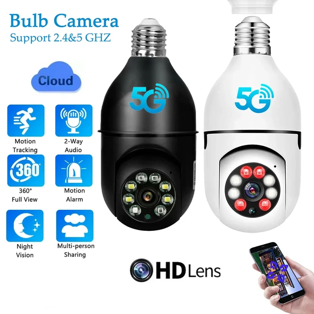 E27 Bulb 5G Wifi Camera Surveillance Night Vision Full Color Automatic ...