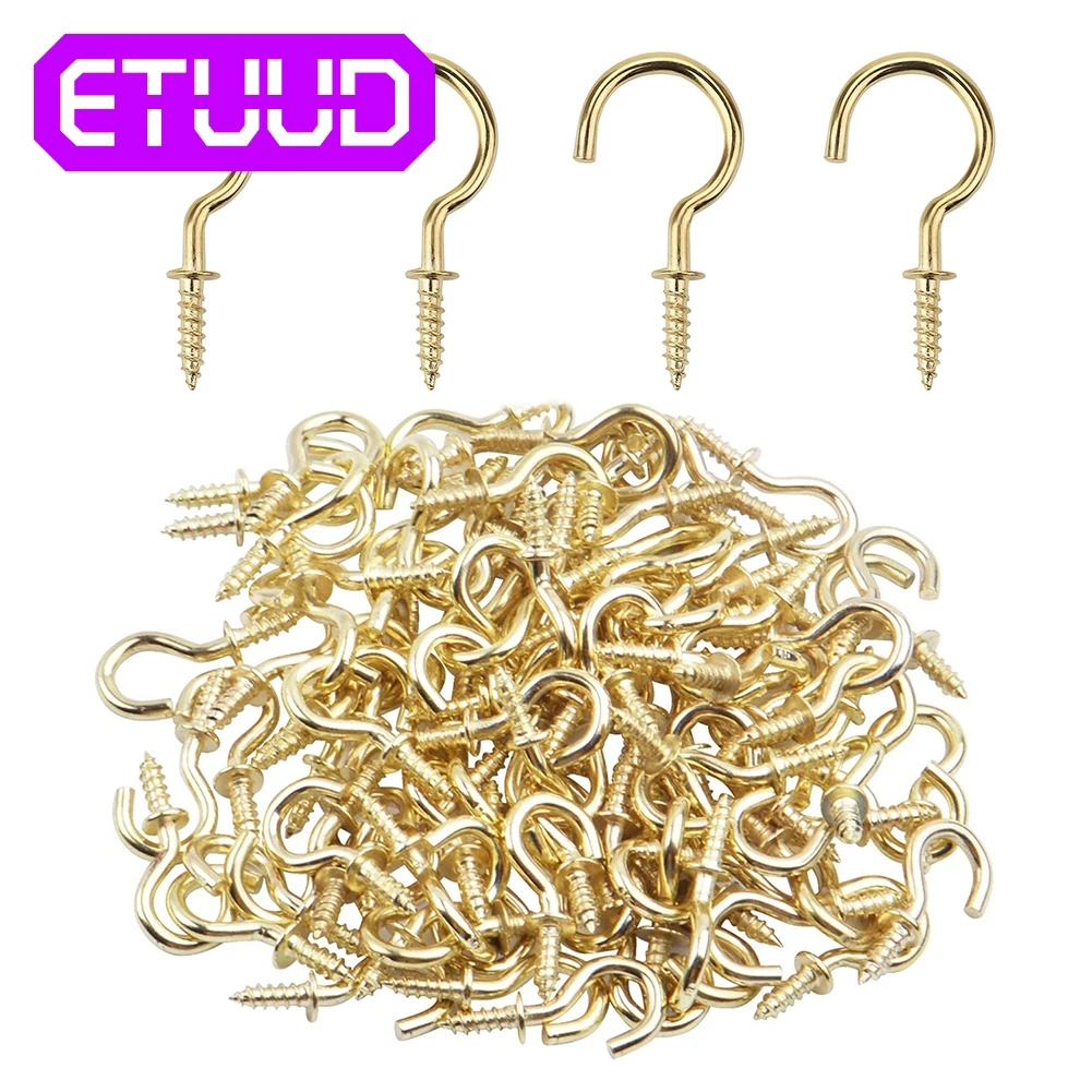 20Pcs/set 1/2 5/8 3/4 7/8 Inches Heavy Screw Hooks Brass Plated Cup ...