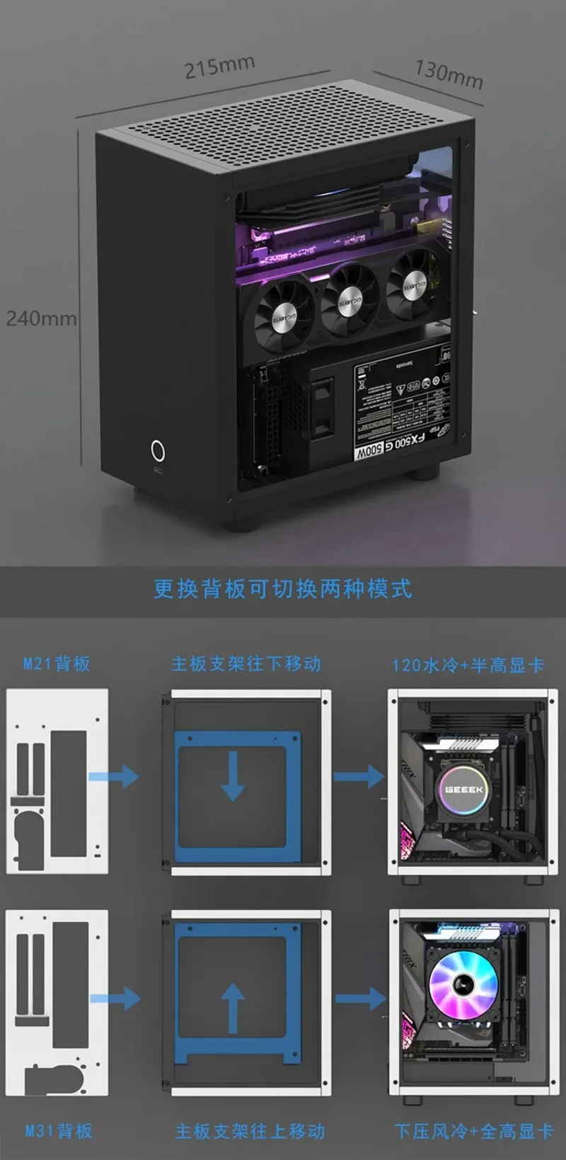 M21M31 itx chassis 120 water-cooled, half-height graphics card, small ...