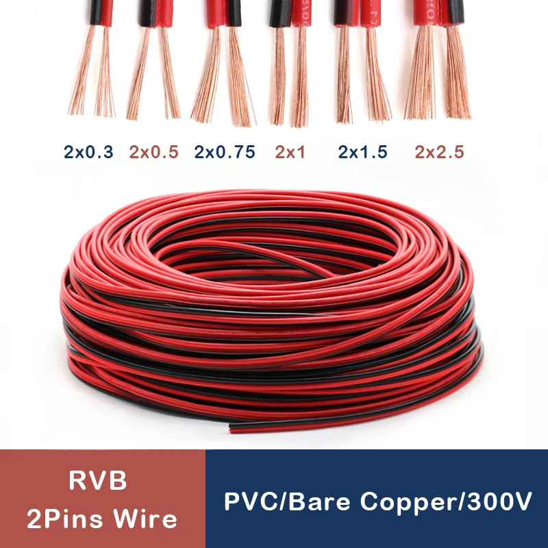 RVB-PVC-Insulated-Strip-Extend-Lines-2-5-10M-2Pin-Copper-Electrical ...