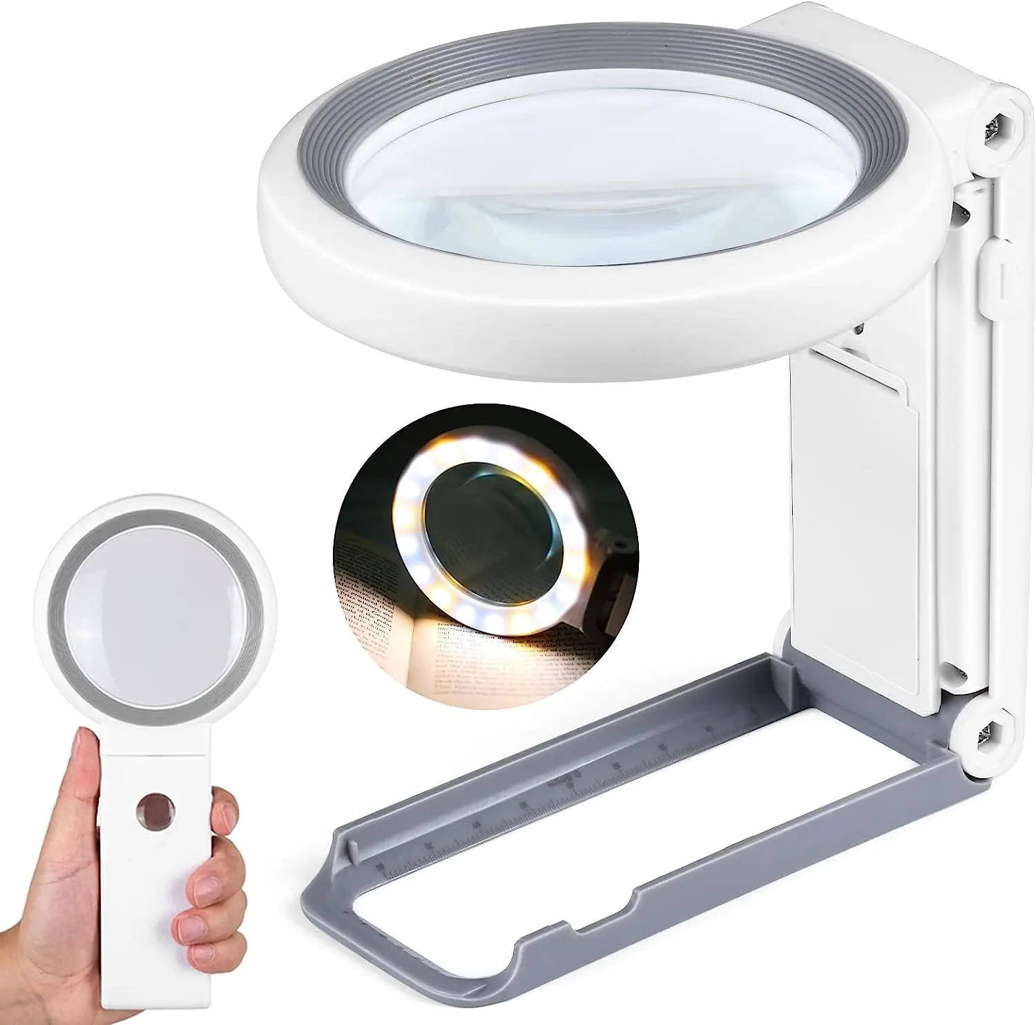 Lupa-de-mano-plegable-con-luz-y-soporte-lupa-iluminada-con-18-LED-30X ...