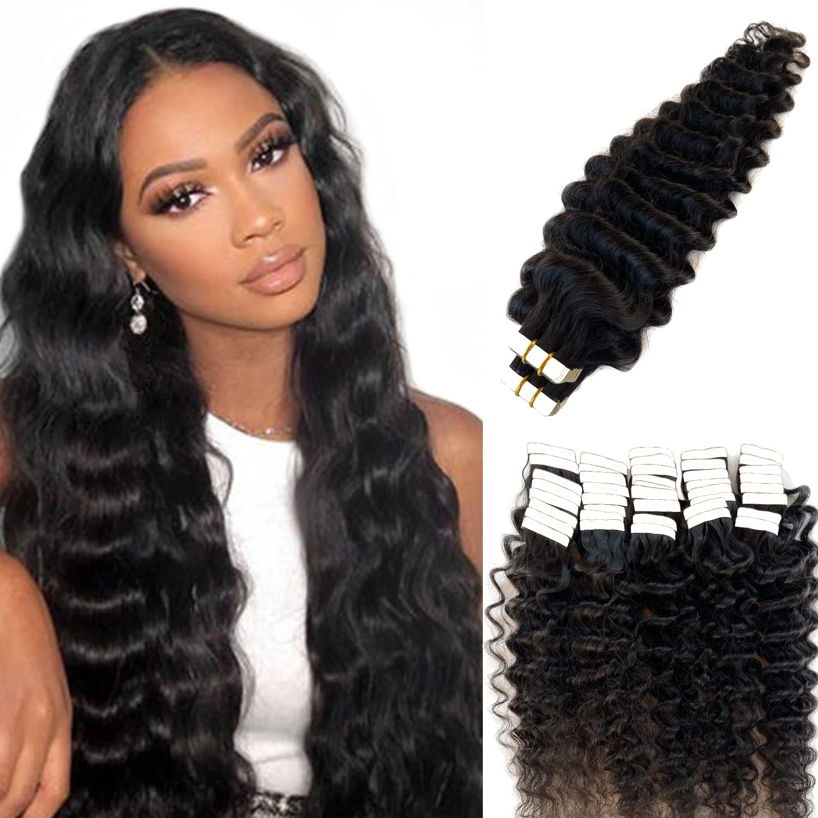 Extensiones-de-cabello-humano-Remy-para-mujer-cinta-de-onda-profunda ...