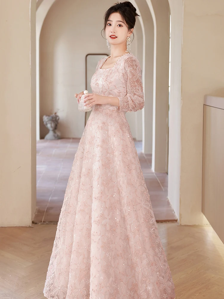 Lace Engagement Dresses With Full Sleeves Elegant Floor Length Women Long Formal Evening Gowns For Wedding Part AliExpress