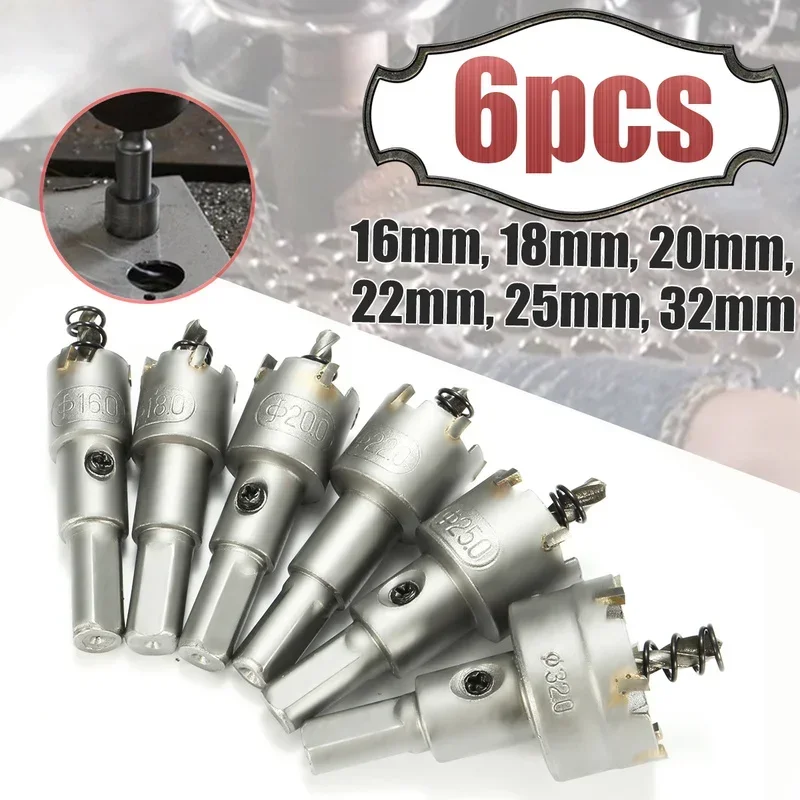 6pcs-16-32mm-Steel-Carbide-Tipped-Metal-Drilling-Crown-Drill-Bit-Set ...