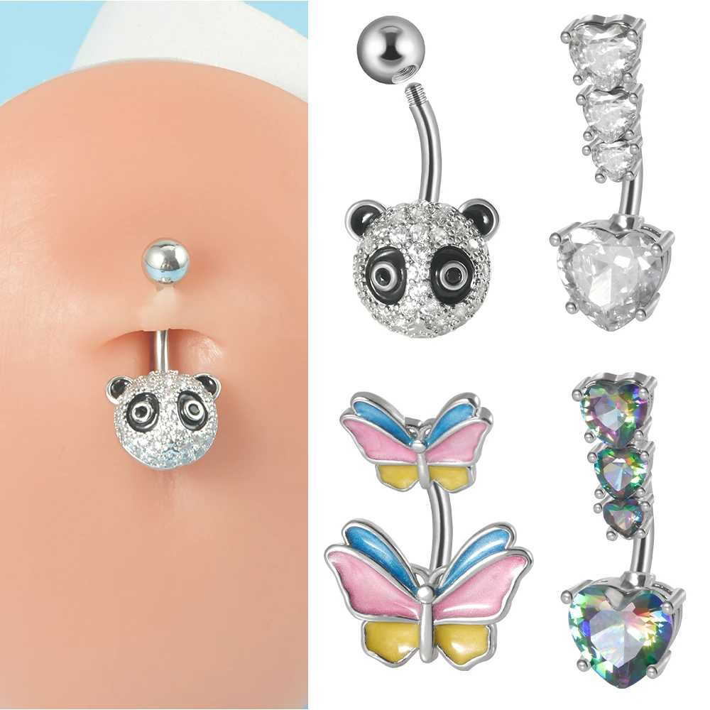 1PC Butterfly Panda Heart Belly Button Ring 14G Surgical Steel Zircon ...