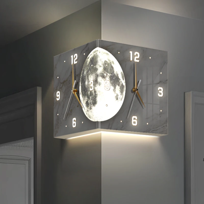 Corner-Wall-Clock-Double-Sided-Creative-LED-Clock-Wall-Lamp-Moon-Living ...