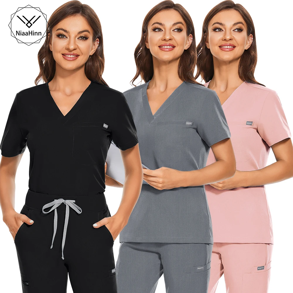 S-2XL-8Color-Medical-Nursing-Uniform-V-Neck-Blouse-Short-Sleeve-Nurse ...